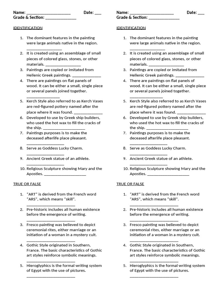 1st Quarter Long Quiz in Arts | PDF | Ancient Egypt | Gothic Architecture