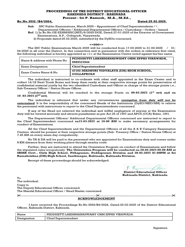 Cs Orders SSC March 2025 KKD Dist | PDF | Educational Assessment And ...