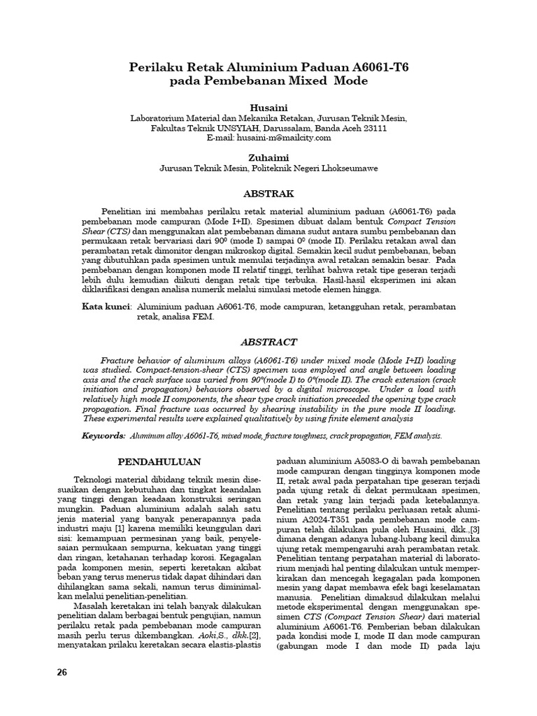 ID Perilaku Retak Aluminium Paduan A6061 t6 | PDF