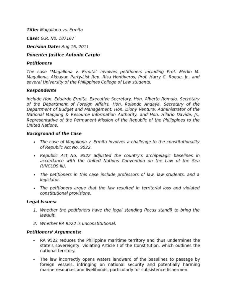 Case Digest Magallona vs. Ermita | PDF | Territorial Waters | Justice