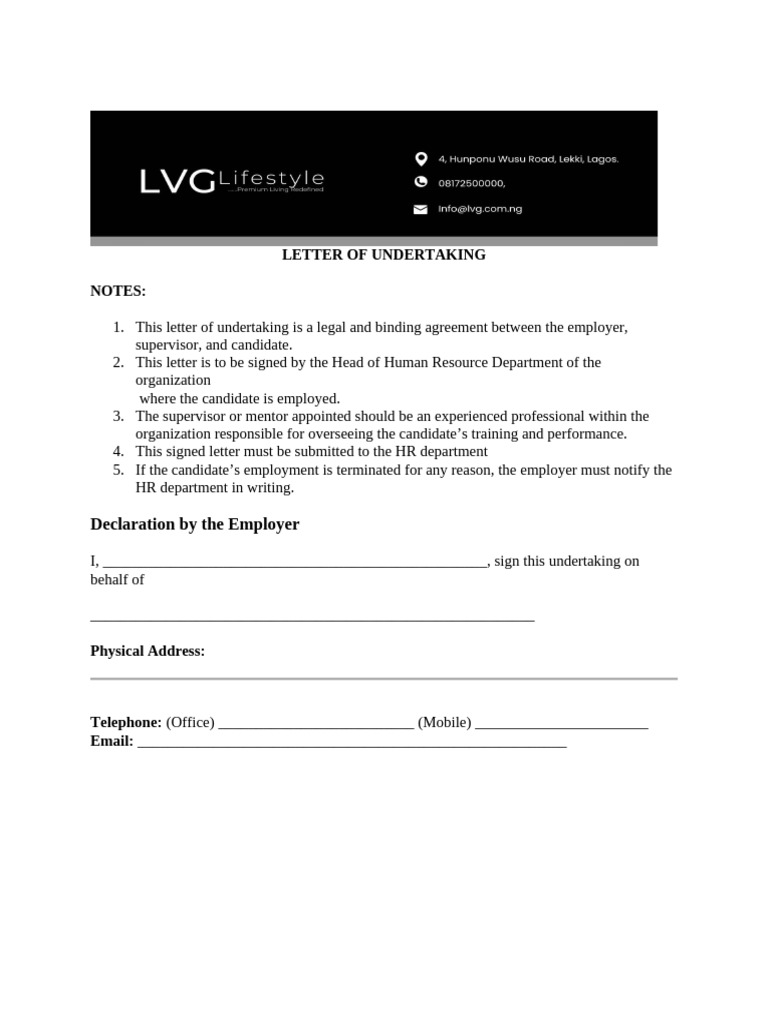Employee Undertaking Letter Template | PDF | Human Resource Management ...