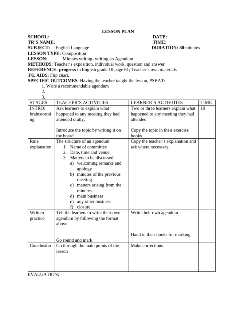 Grade 10 English Langauge Composition - Minutes Writing - Writing An ...
