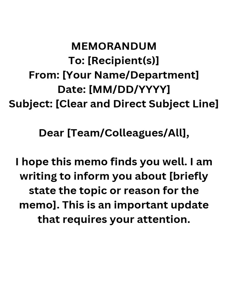 MEMORANDUM To (Recipient(s) ) From (Your NameDepartment) Date (MMDDYYYY ...
