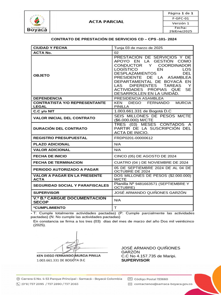F-GFC-01 - Acta Parcial Asamblea | PDF