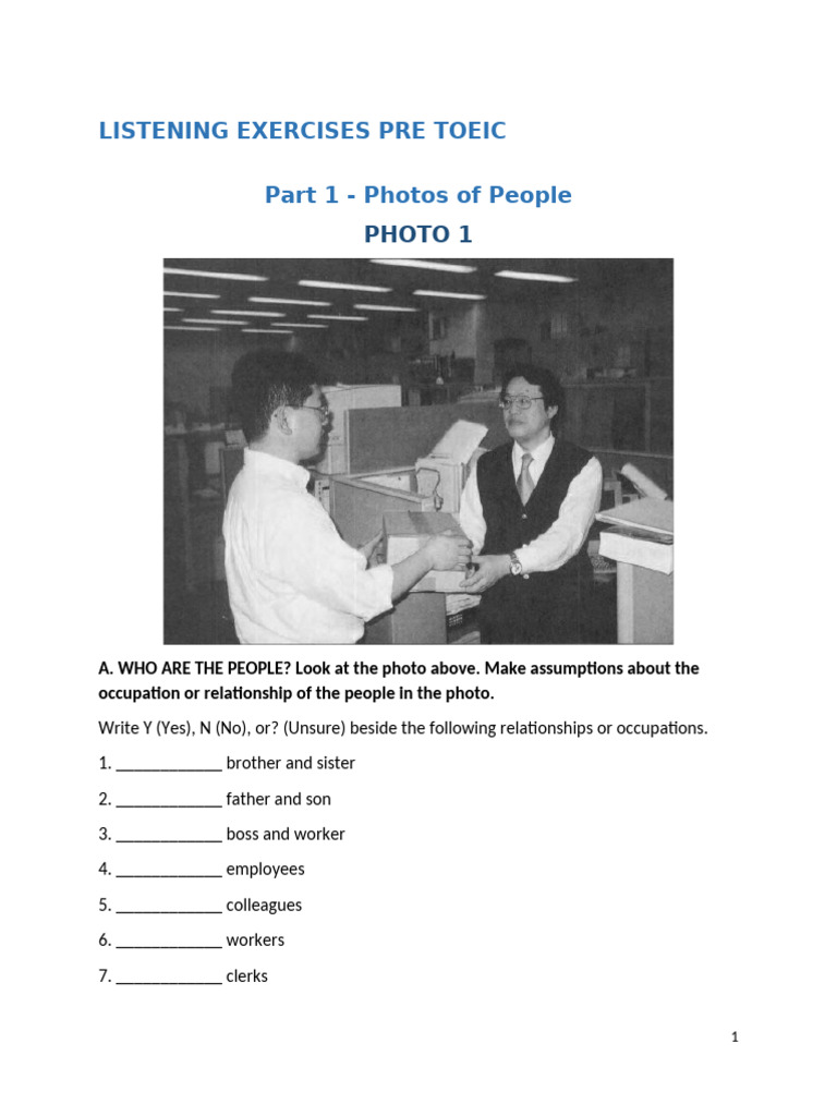 LISTENING EXERCISE PRE TOEIC | PDF | Chair