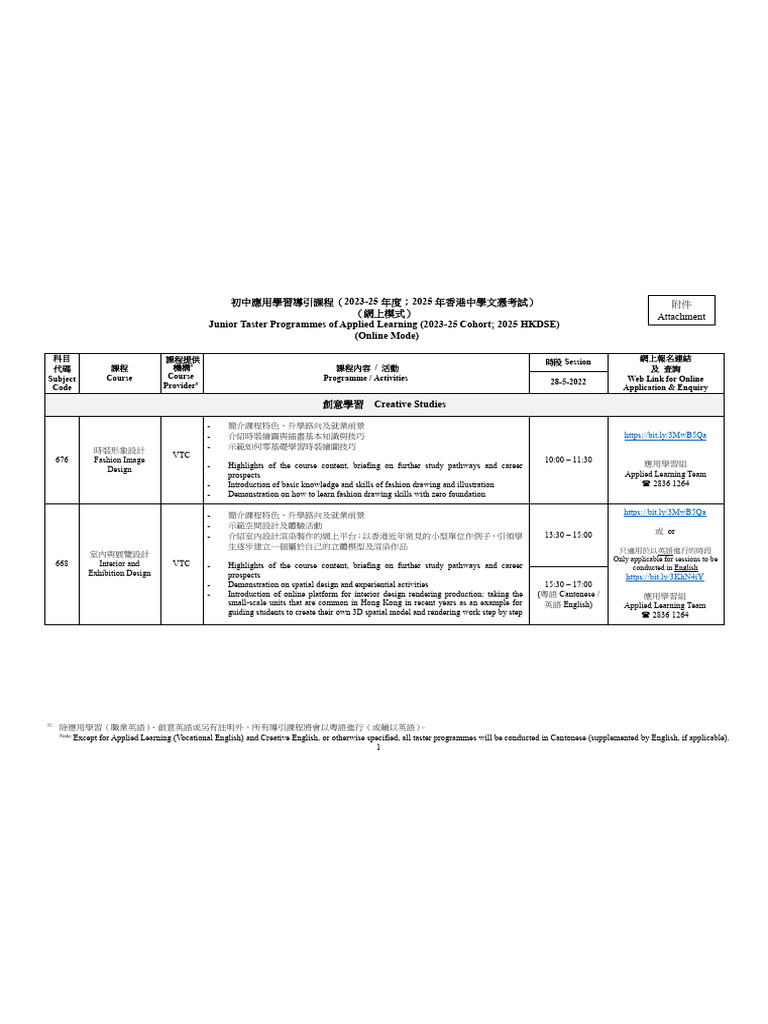 Applied Learning Courses (2023-25 Cohort) - Junior Taster Programme (28 ...