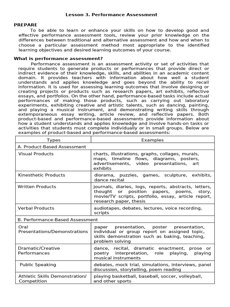 Understanding Performance Assessment Tools | PDF | Educational ...