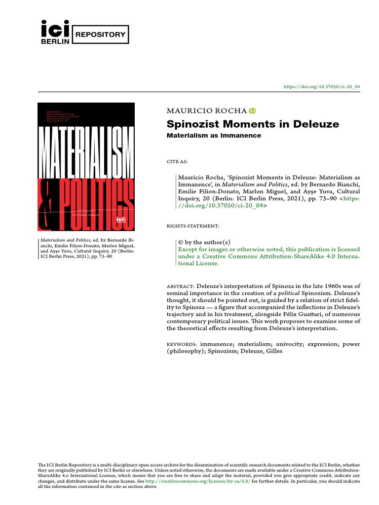 Spinoza and Deleuze: Political Materialism | PDF | Gilles Deleuze ...