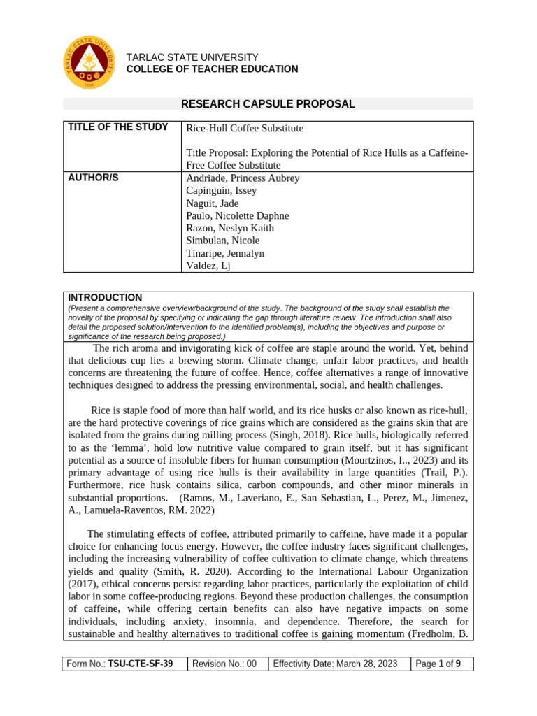 V2-EXPLORING THE POTENTIAL OF RICE HULL AS A CAFFEINE-FREE COFFEE ...