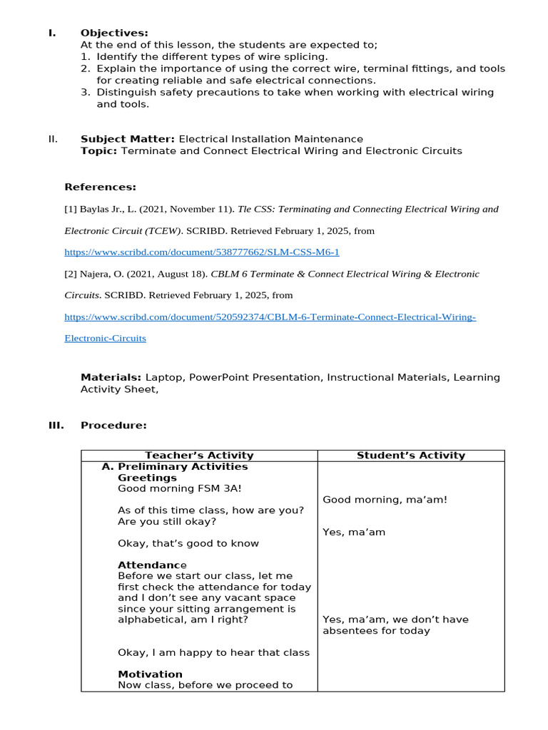 Traditional Detailed Lesson Plan (Individual) 2 4 | PDF | Electricity ...