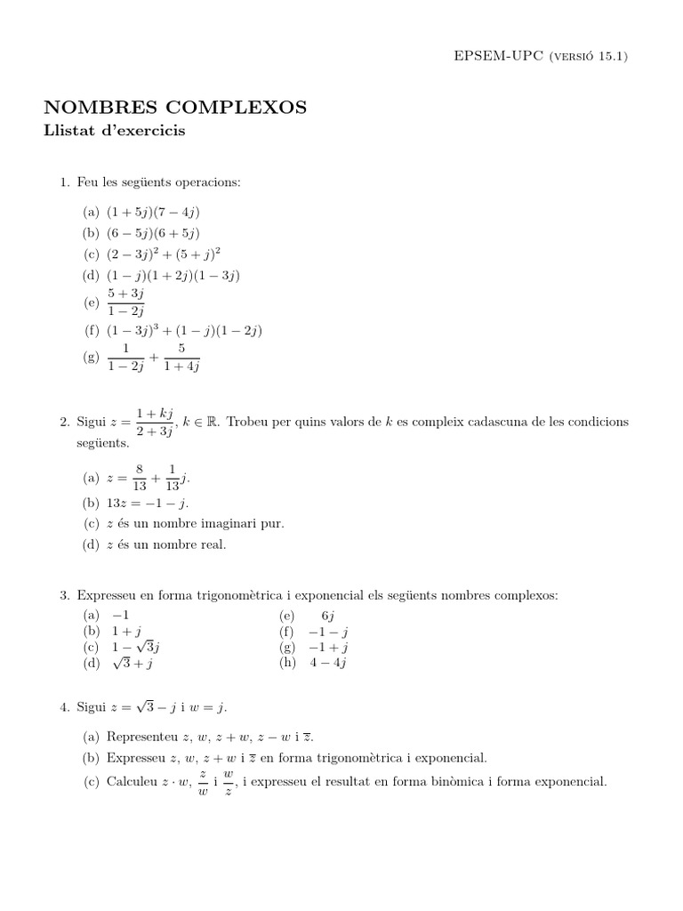 1 Complexos Exercicis Enunciats v151 | PDF