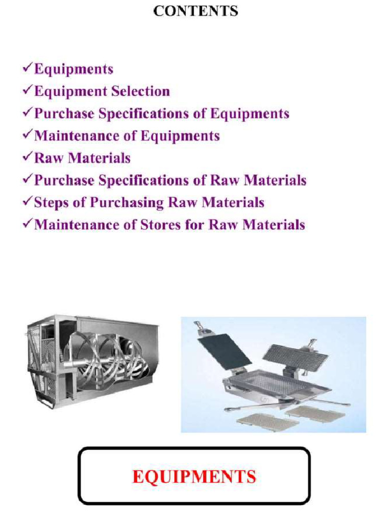 Equipment and Raw Material | PDF