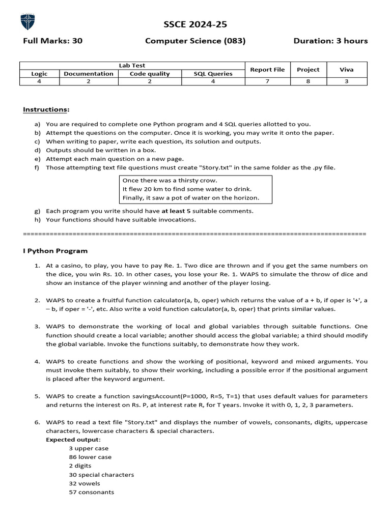 083 SSCE Practicals 2024-25 - 241214 - 030527 | PDF | Parameter (Computer Programming ...