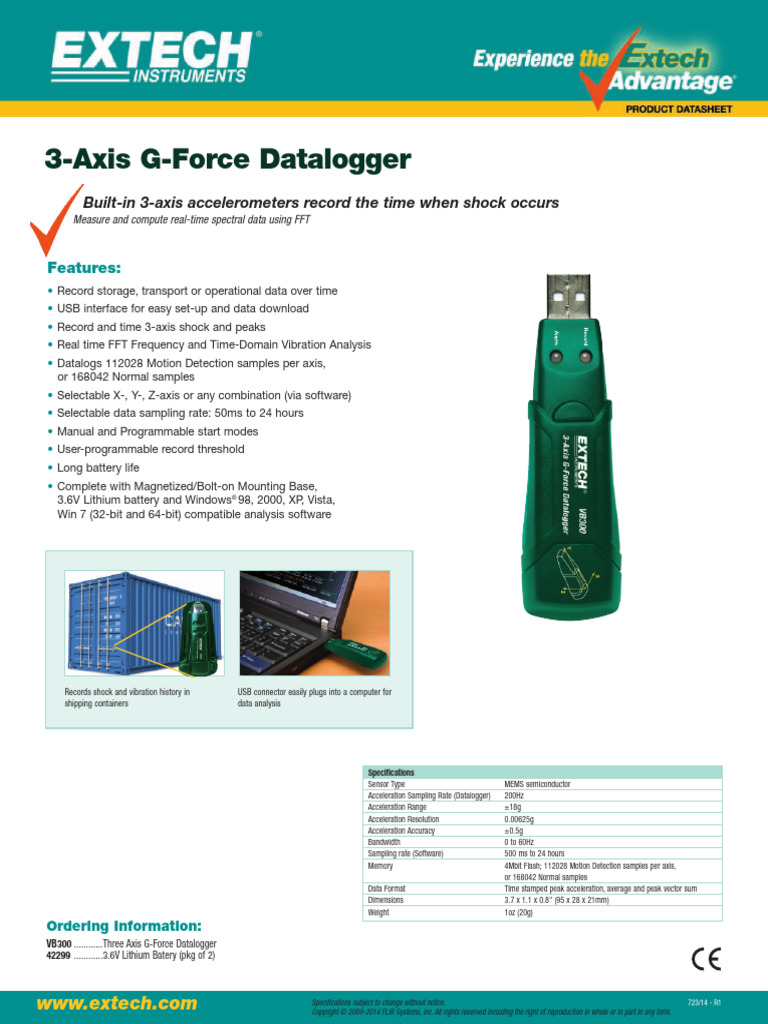 Datasheet-Extech-VB300-3-Axis-G-Force-USB-Datalogger | PDF | Usb ...