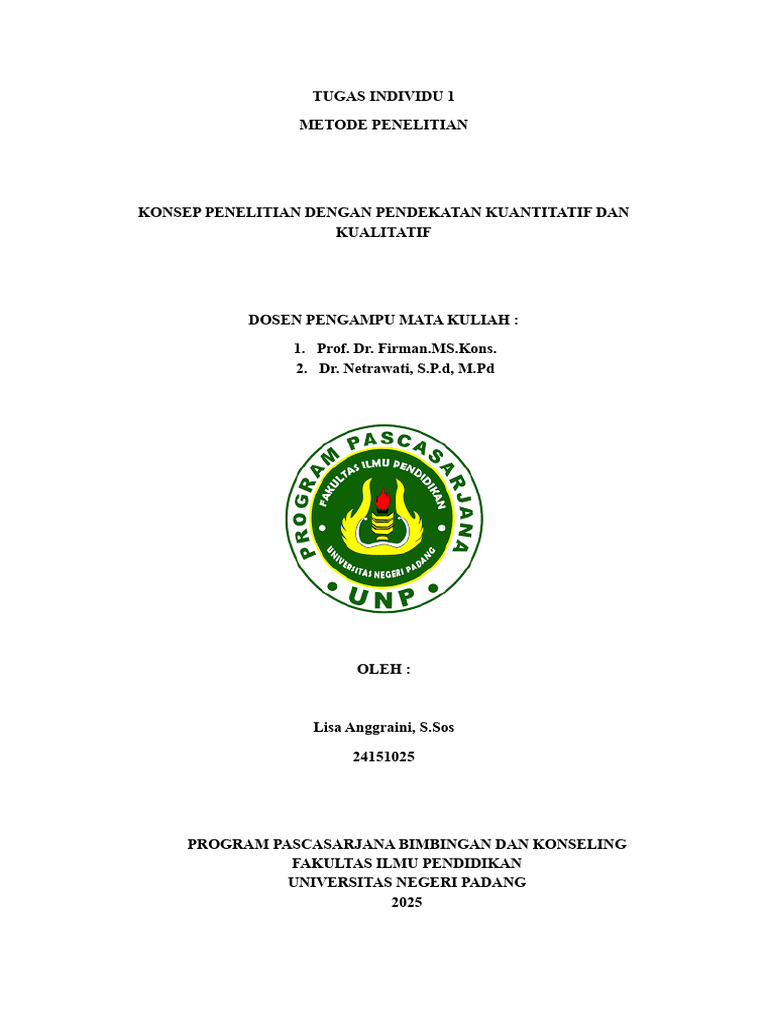 Tugas Individu 1 Metode Penelitian (Lisa Anggraini.24151025) PDF | PDF