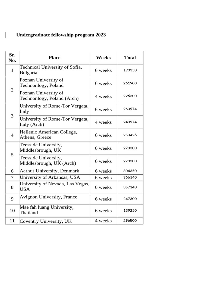 2023 Global Undergraduate Fellowships | PDF