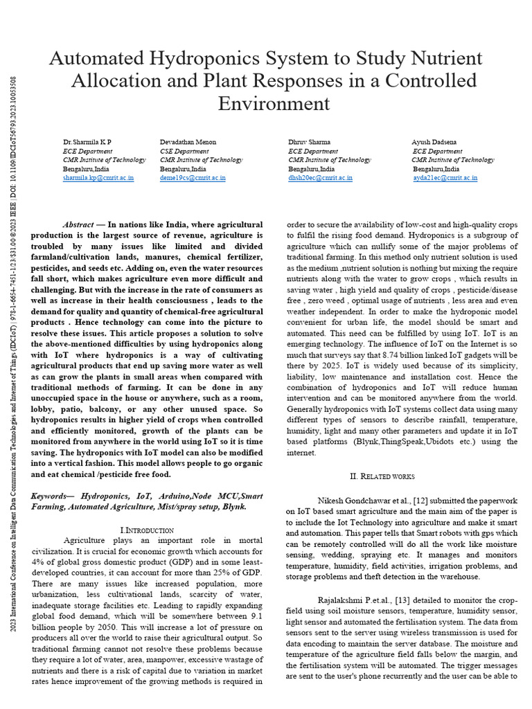 Automated Hydroponics System To Study Nutrient Allocation and Plant ...