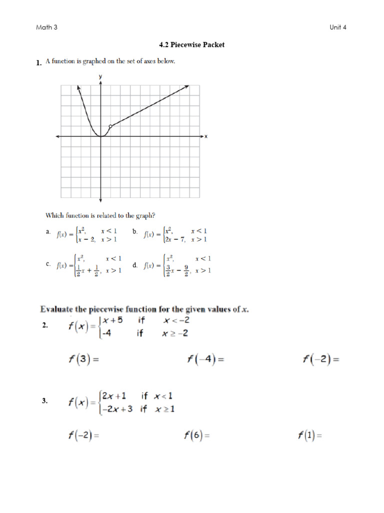 Math 3 Unit 4 Piecewise Functions | PDF
