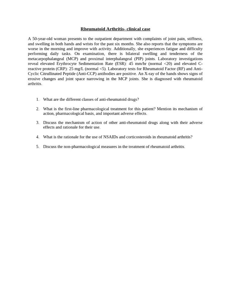 Rheumatoid Arthritis Case Study | PDF