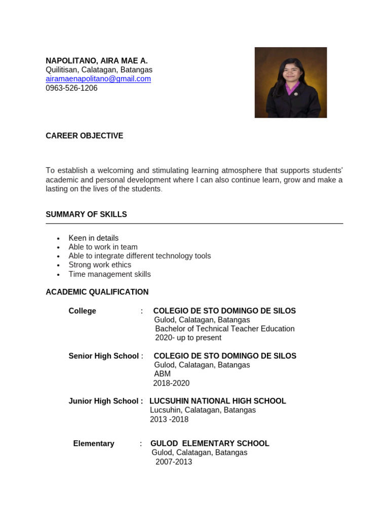 Anapolitano Aira Resume | PDF