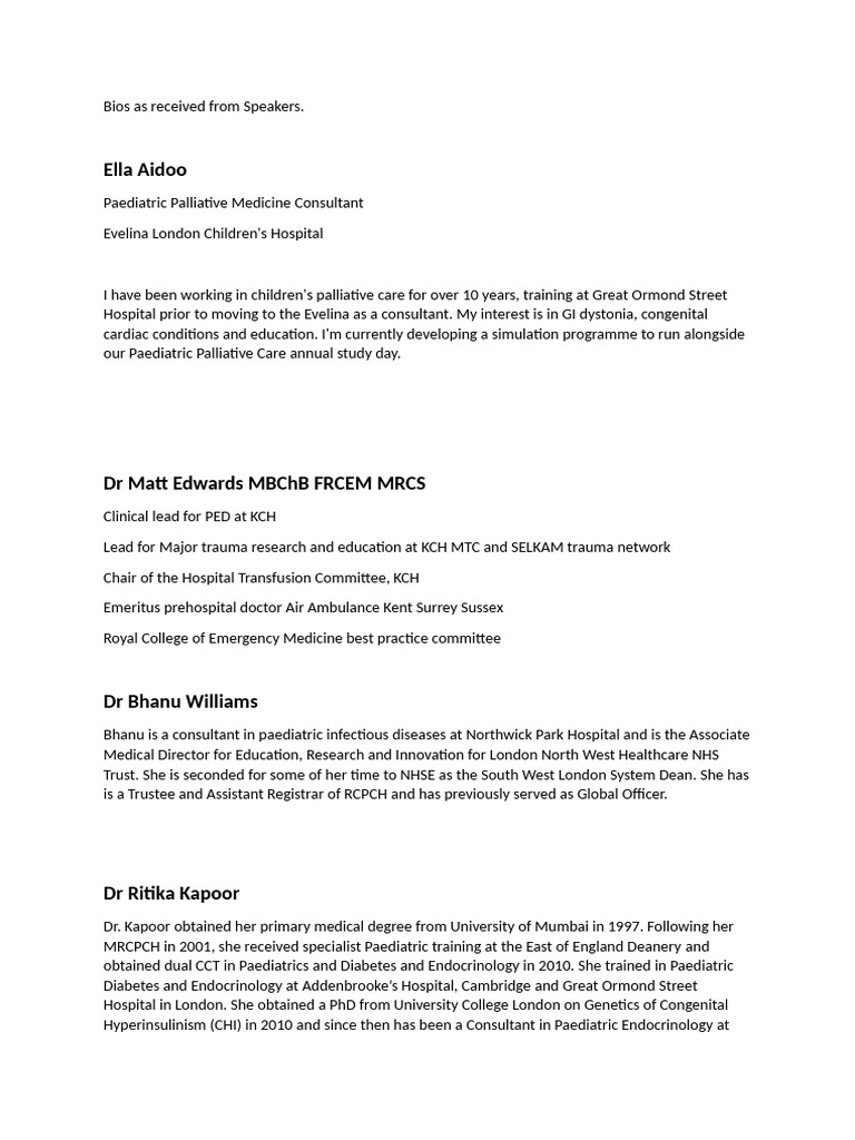 Conference Bios | PDF | Sepsis | Nephrology