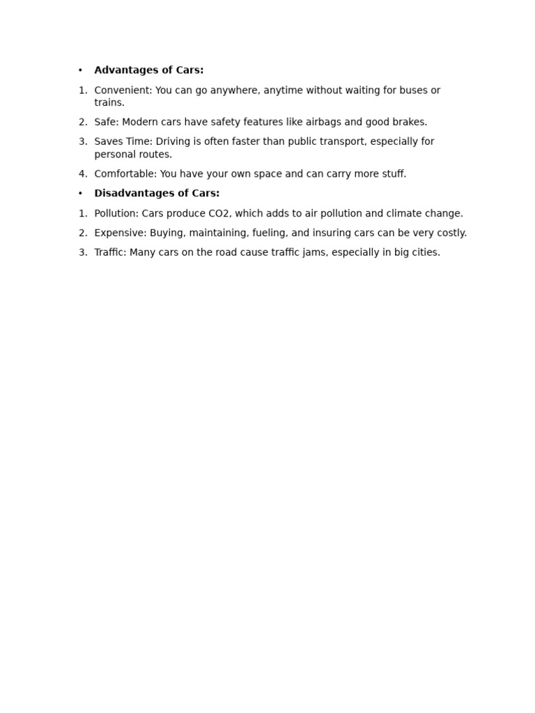 Advantages of Cars | PDF