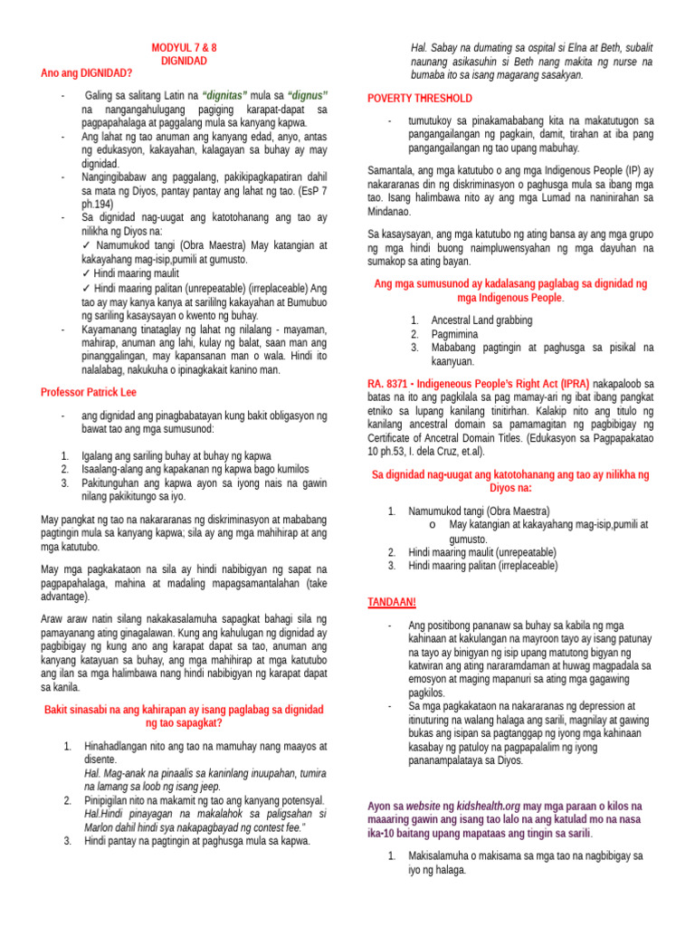 Esp 10 - Q1 - Module 7 & 8 | PDF