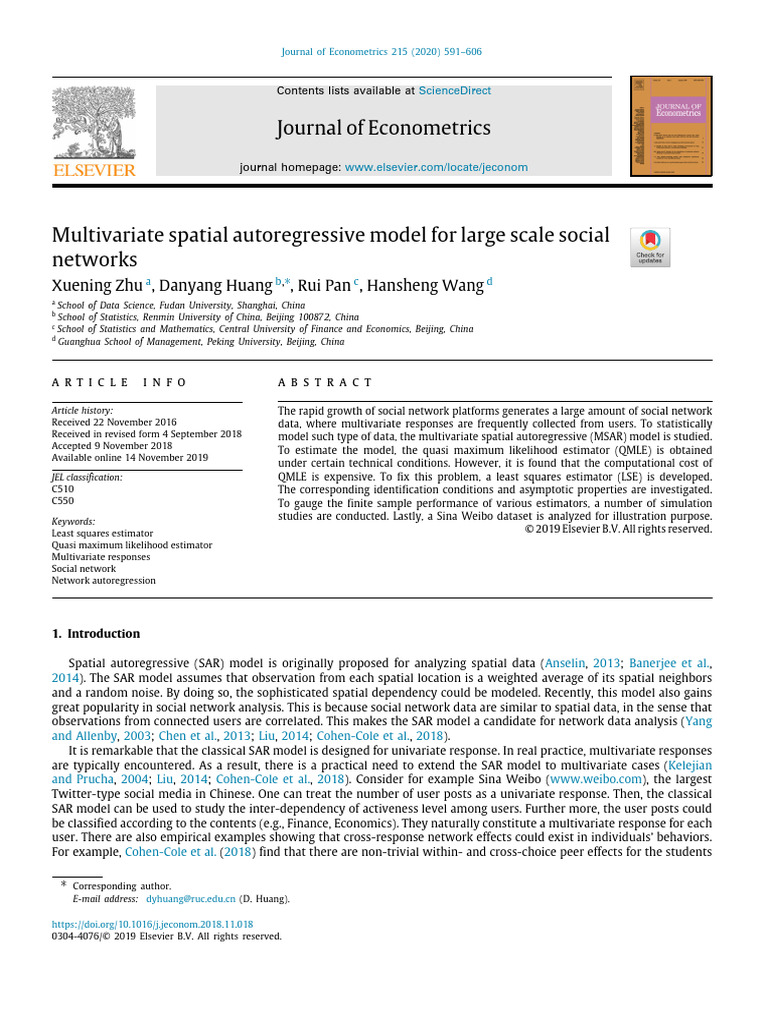 Multivariate Spatial Autoregressive Model for Large Scale Social Networks | PDF | Least Squares ...