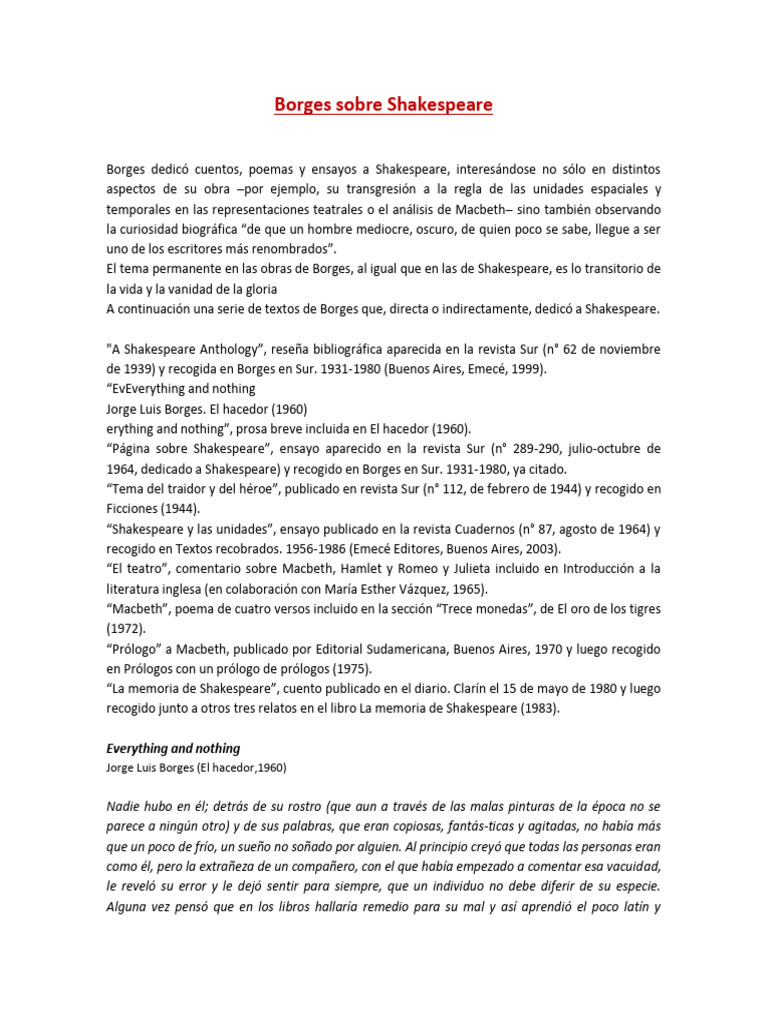 Borges Sobre Shakespeare | PDF | William Shakespeare