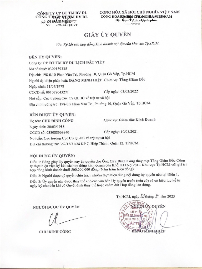 So 09-2023-UQ-DVT - Anh Chu Dinh Cong 31.7.2023 | PDF