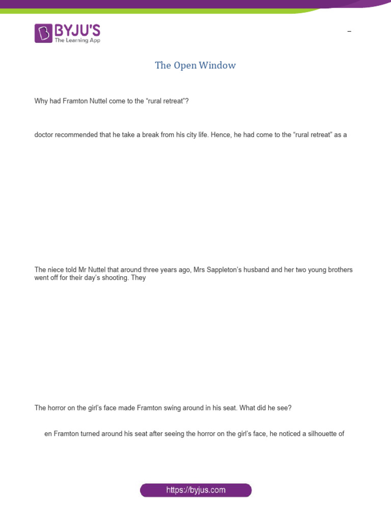 Class 8 English: The Open Window Answers | PDF