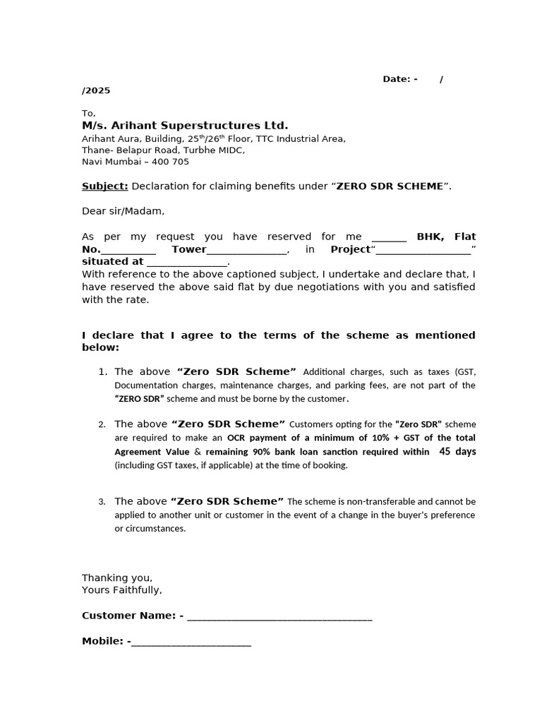 ZERO SDR Decleration Form-Final | PDF