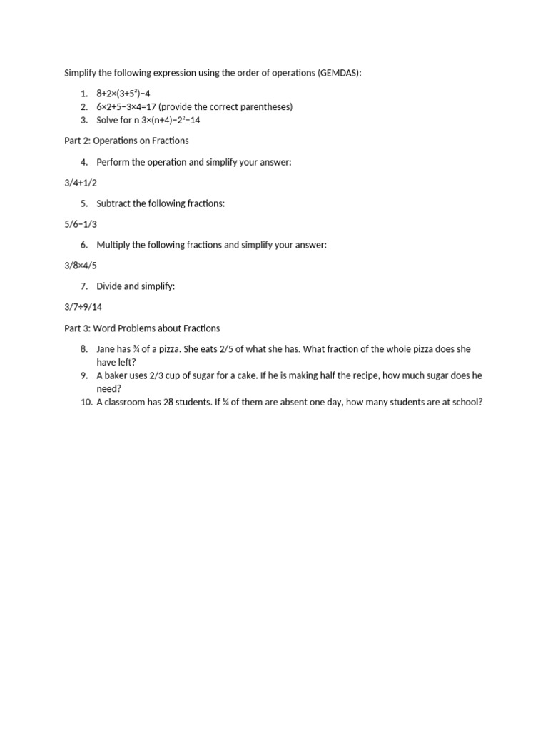 Simplify The Following Expression Using The Order of Operations | PDF | Mathematics | Arithmetic