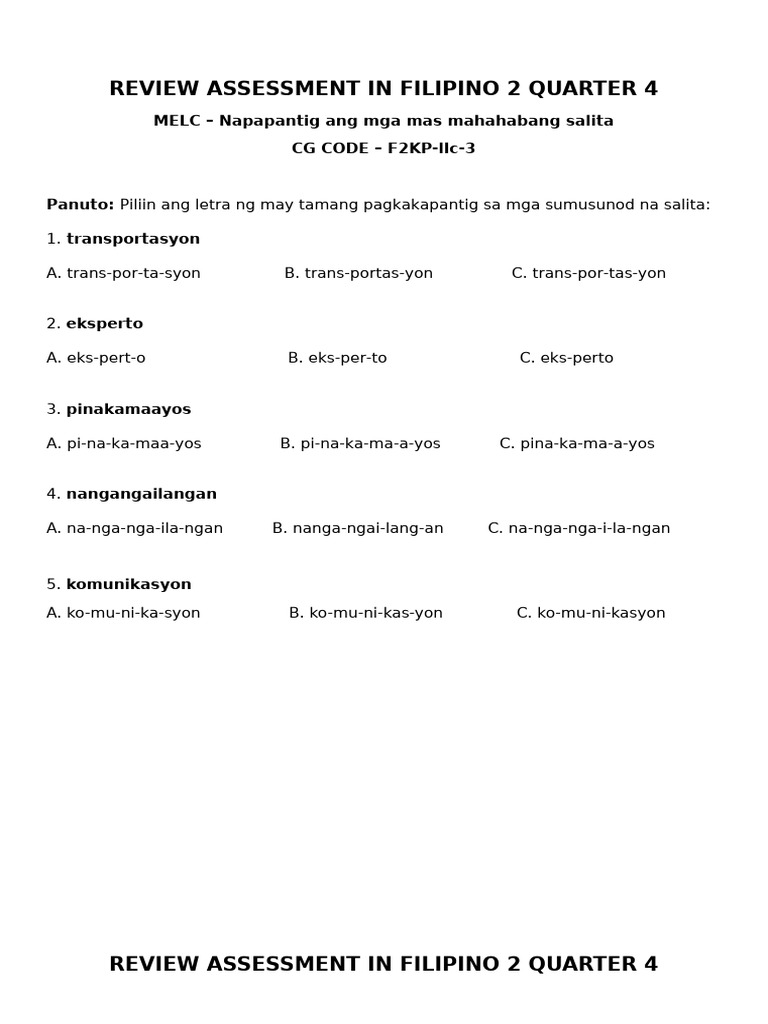 Fil2-q4-Review Assessment Material | PDF