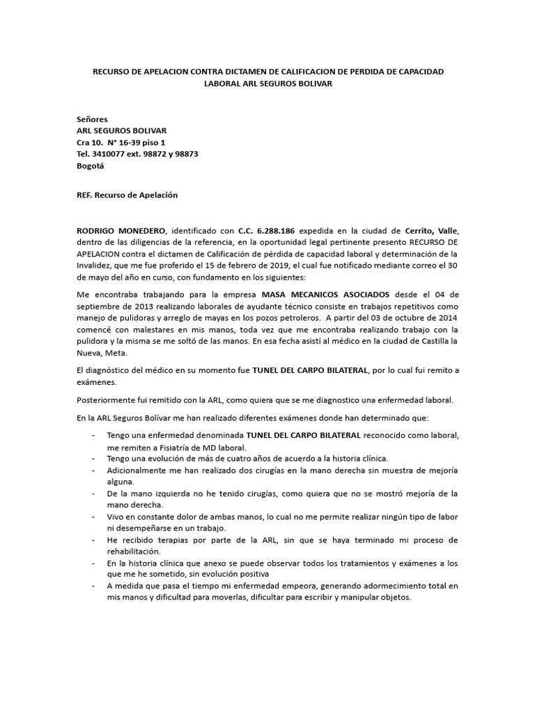 429538513-recurso-de-apelacion-contra-dictamen-de-calificacion-de-perdida-de-capacidad-laboral ...