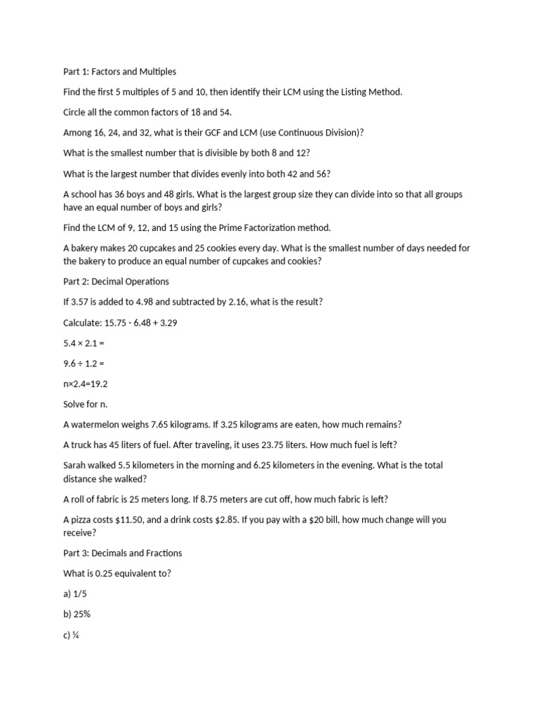 Solve The Following Decimal Problems | PDF | Decimal | Numbers