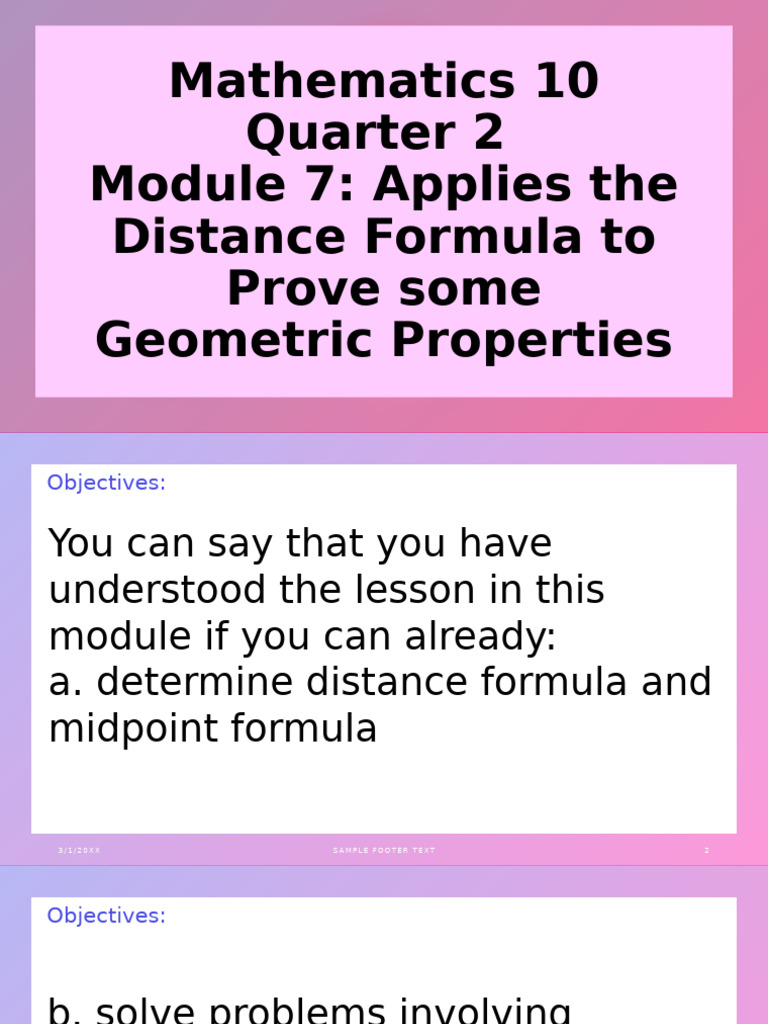 Math-10 Q2 M7M8 DISTANCE MDPOINTFORMULA EQUATION-OF-CIRCLE | PDF ...