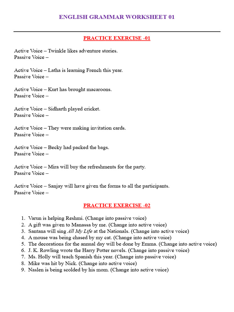 English Grammar Worksheet 01 | PDF