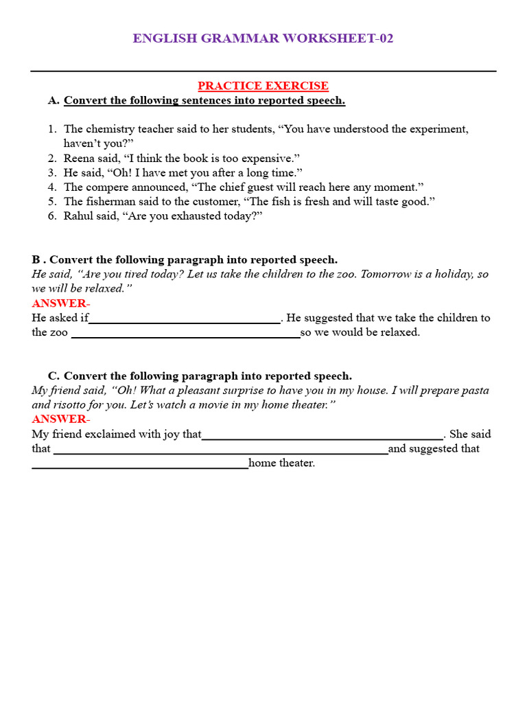 English Grammar Worksheet 02 | PDF