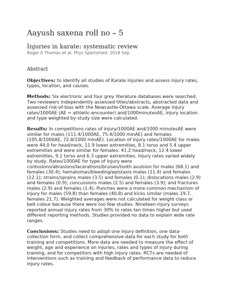Karatey Injuries | PDF