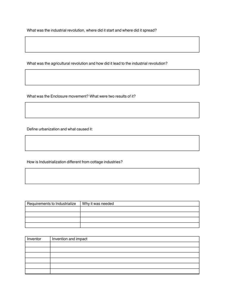 Industrial Revolution Blank Note Sheet | PDF