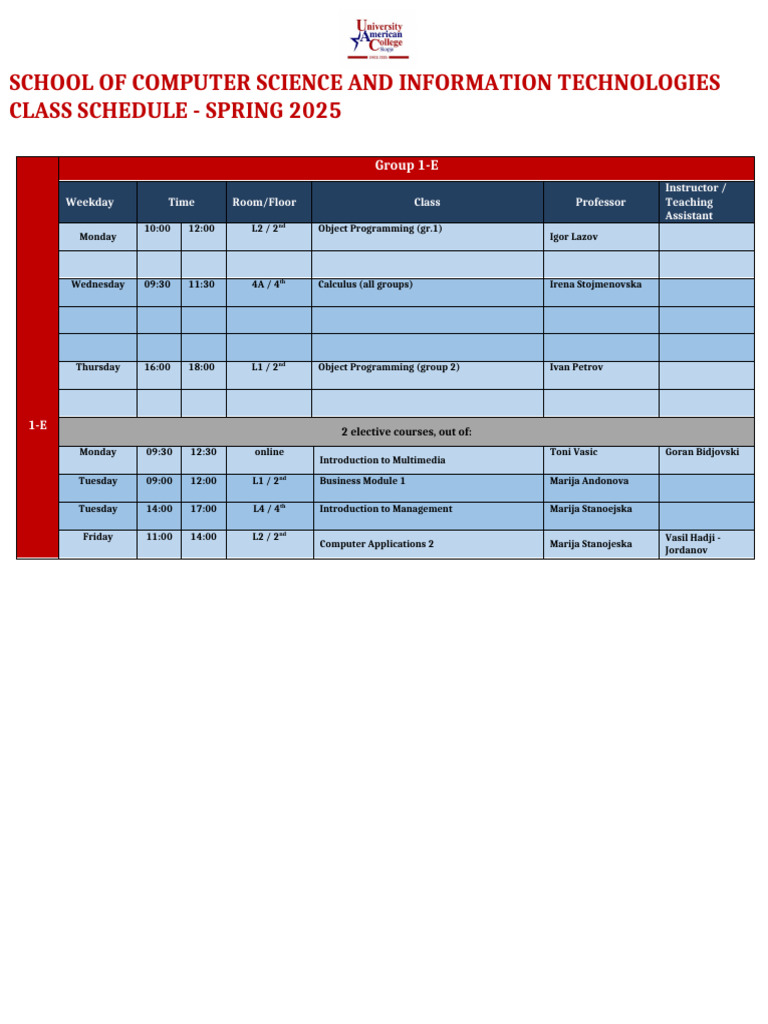 Spring 2025 Computer Science Schedule | PDF | Computer Science ...