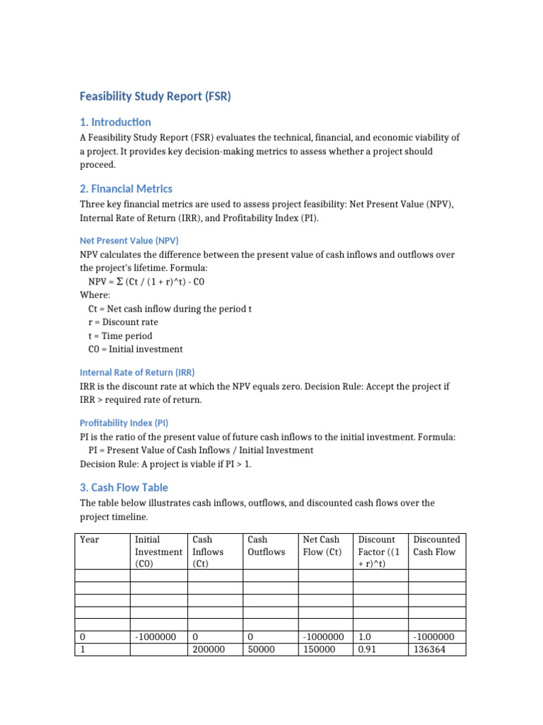 Feasibility Study Report | PDF | Net Present Value | Internal Rate Of ...