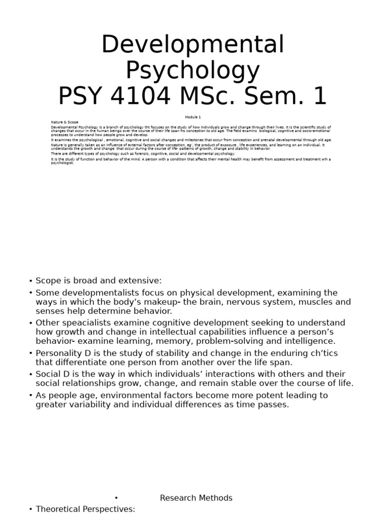Overview of Developmental Psychology | PDF | Psychology | Developmental ...
