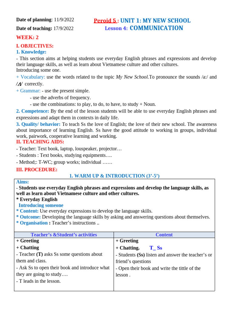 Anh6 Tiet005 Unit 1 (Communication) | PDF | English Language | Question