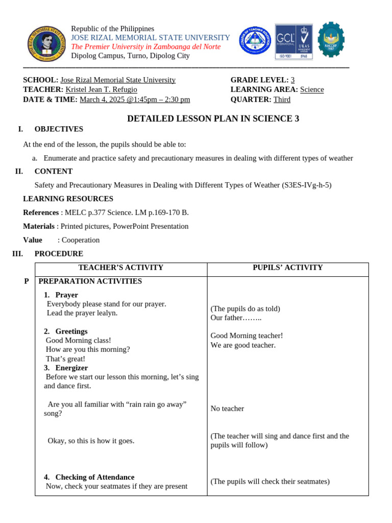 SAFETY5Es Lesson Plan - Science 3 | PDF | Teachers | Cloud