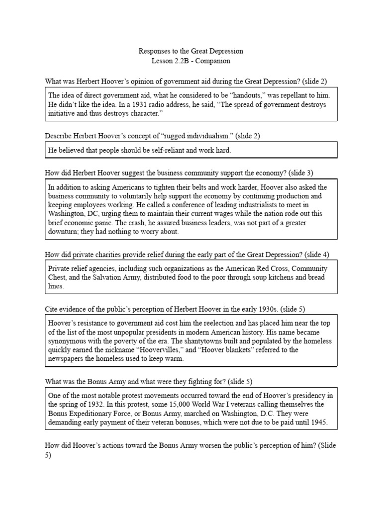 Hoover's Response to the Great Depression | PDF | Herbert Hoover