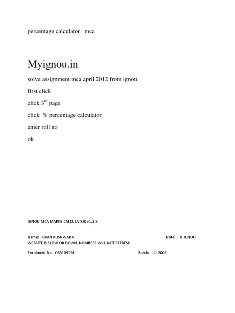 IGNOU MCA Percentage Calculation Guide | PDF