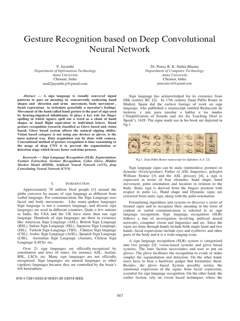 Gesture Recognition Based on Deep Convolutional Neural Network | PDF | Deep Learning | Sign Language