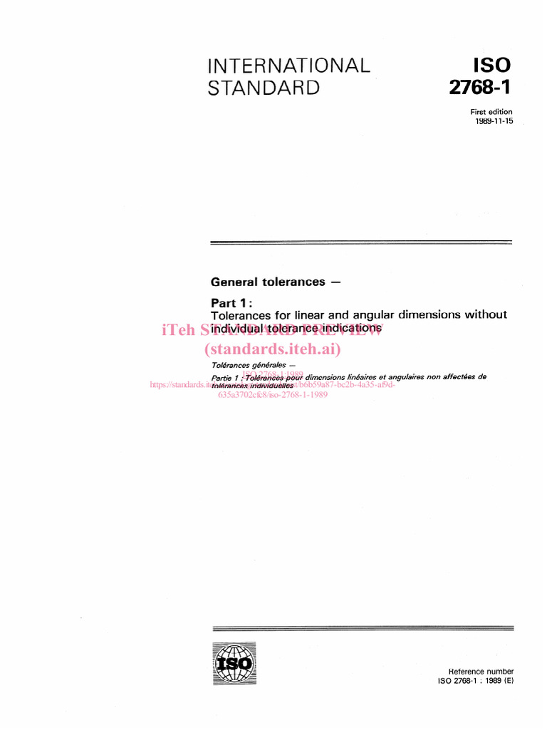 Iso 2768 1 1989 | PDF | Engineering Tolerance | International ...